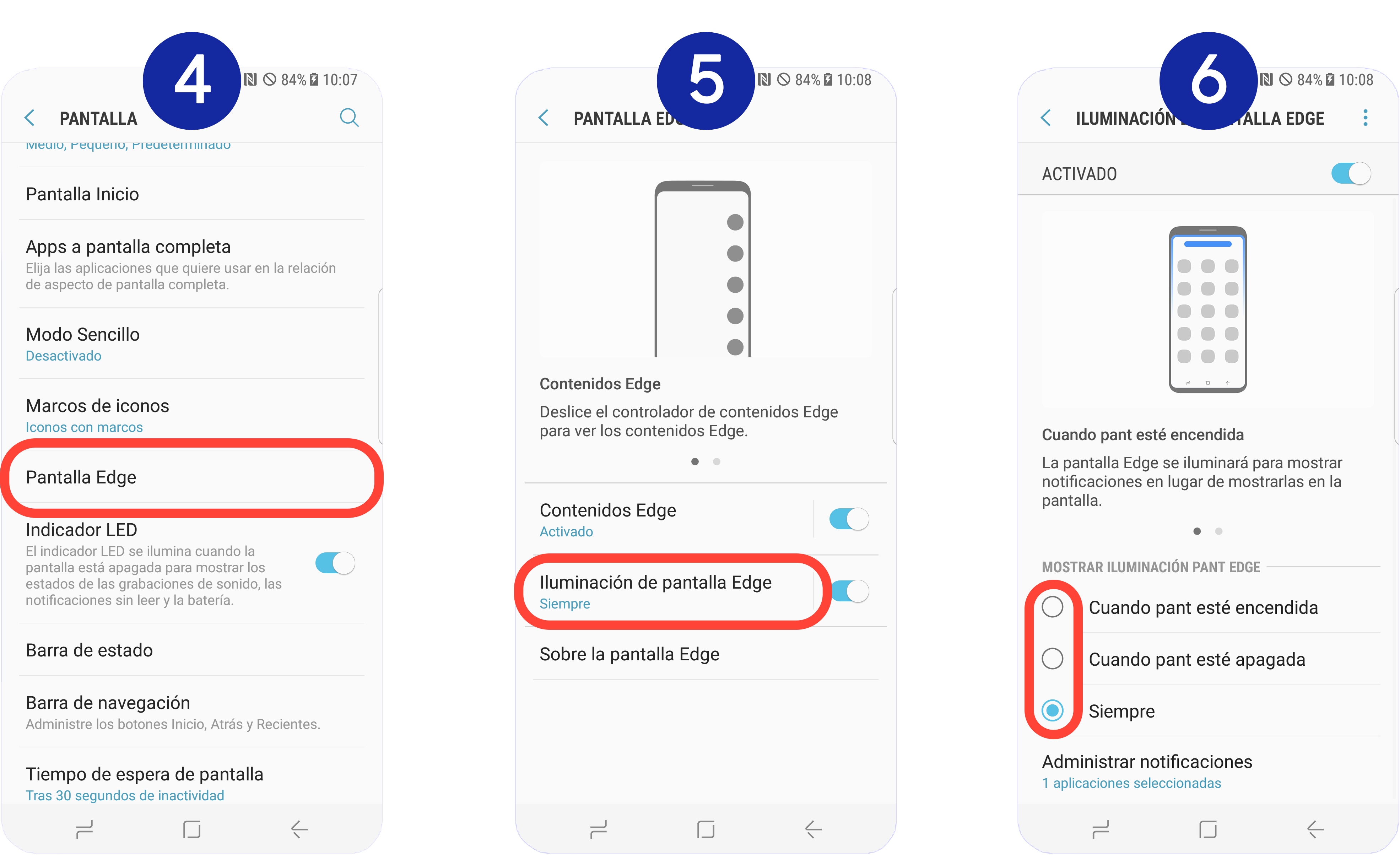 ¿Cómo configurar la pantalla Edge para que se ilumine al recibir ...