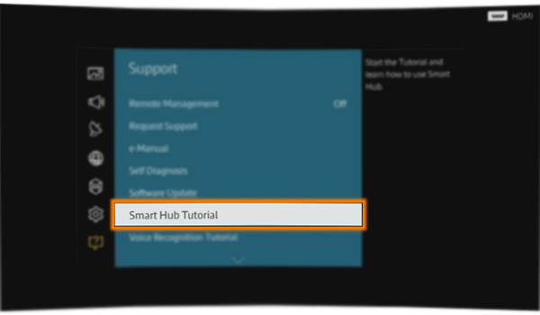 How to launch the Smart Hub tutorial in Samsung SUHD 4K Curved Smart TV ...